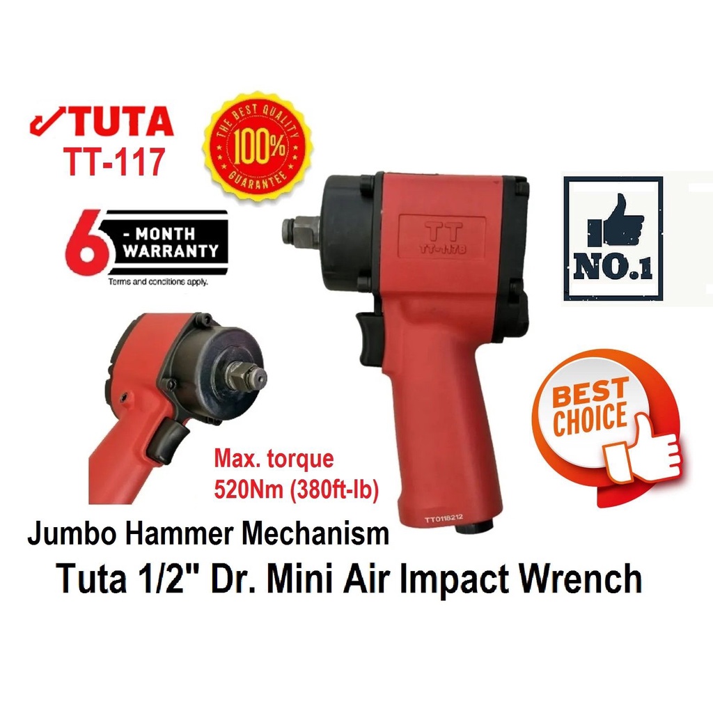 Tuta 1/2-in Dr. 520Nm Jumbo Hammer Mini Air Impact Wrench | Shopee Malaysia