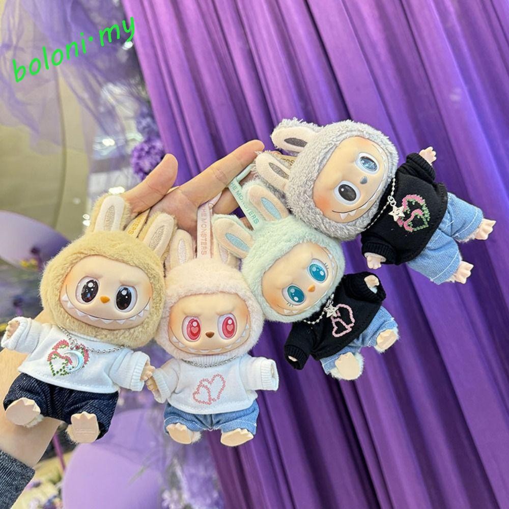 [COD] Sitting Labubu Doll Clothes, Blue Jeans Stars & Moon Necklace ...