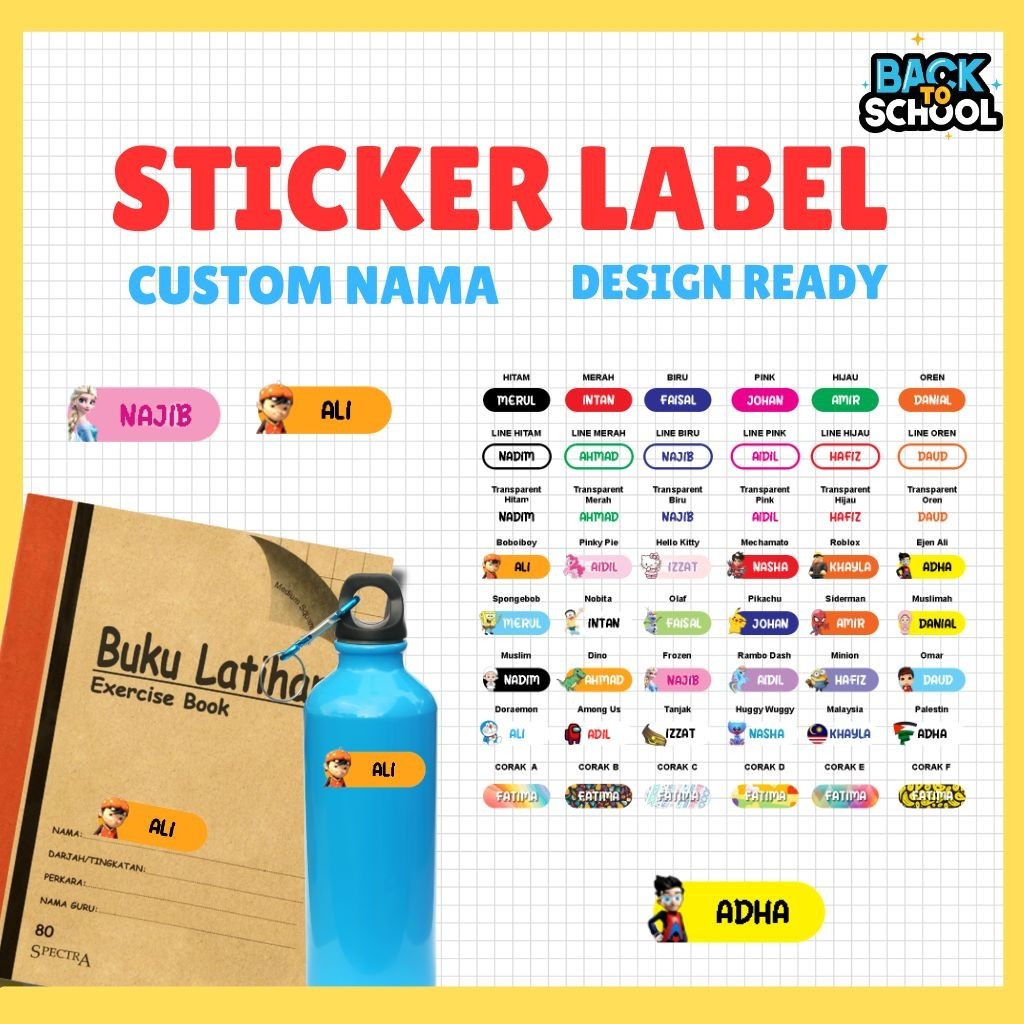 *FAST SHIPPING* Sticker Custom Nama Murid Design Kartun (Cartoon ...