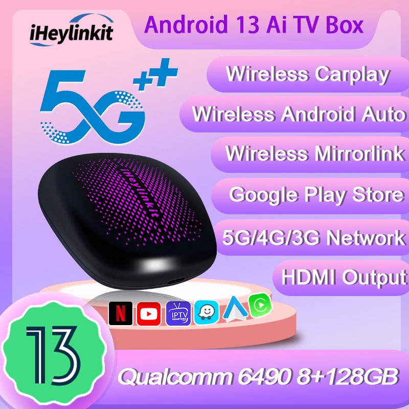 IIHeylinkit 5G Wifi6 Android 13 Carplay Ai Box QCM6490 8+128GB Wireless ...