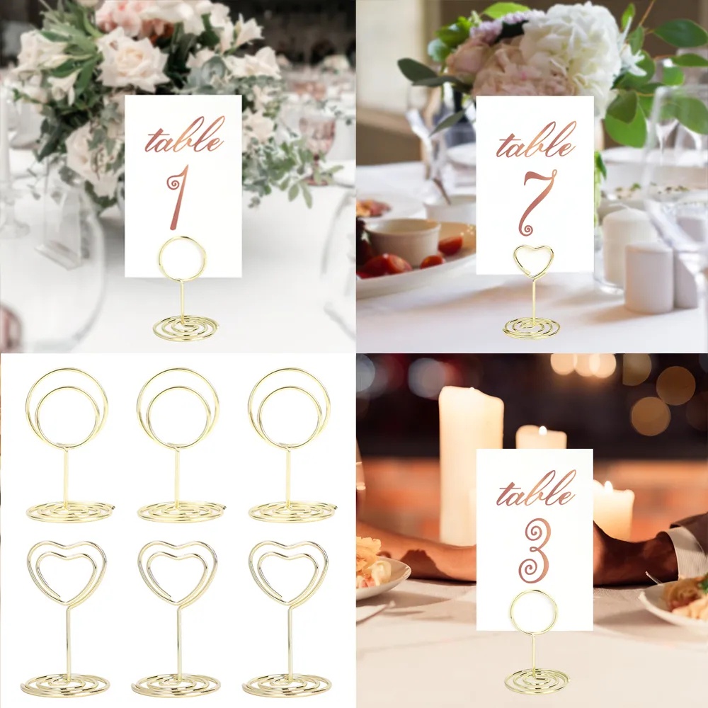 Golden Heart Shape Clips Metal Photo Holder Stands Wedding Table Number ...