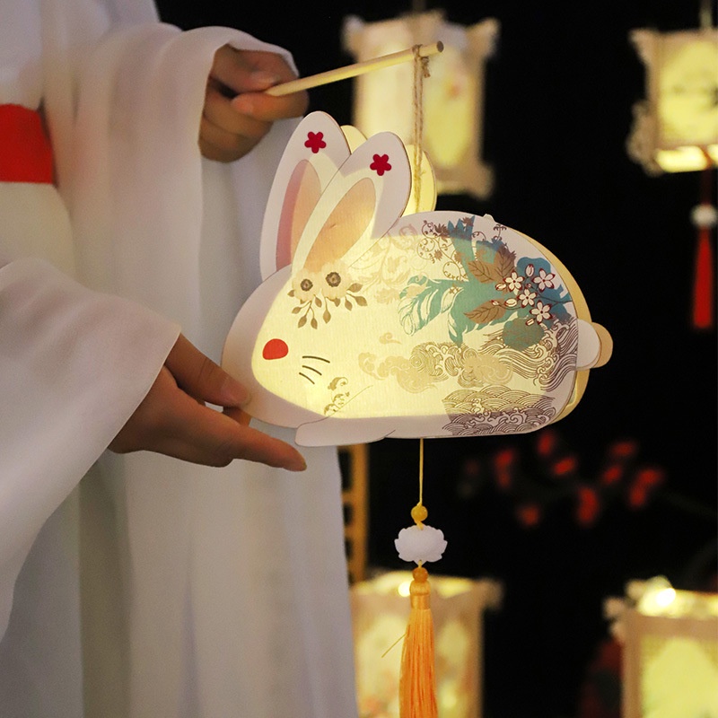 2023爆款中秋节灯笼 DIY灯笼 亲子活动 LED DIY Tanglung Rabbit lantern Mooncake Mid ...