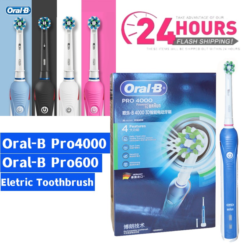 Oral-B PRO 4000 Rechargeable Electric Toothbrush 3D Sonic Rotation Swings Smart Adult Tooth ...