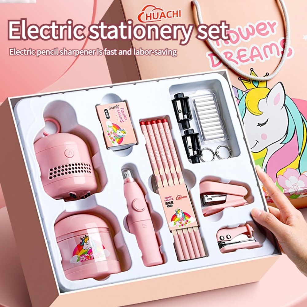 10pcs Electric Stationery Set Pencil Sharpener Automatic Kids Learning ...