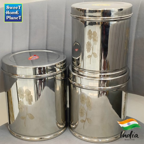 Stainless Steel Air Thigh Laser Dabba 2.8L 2L 1.3L Masala Dabba ...
