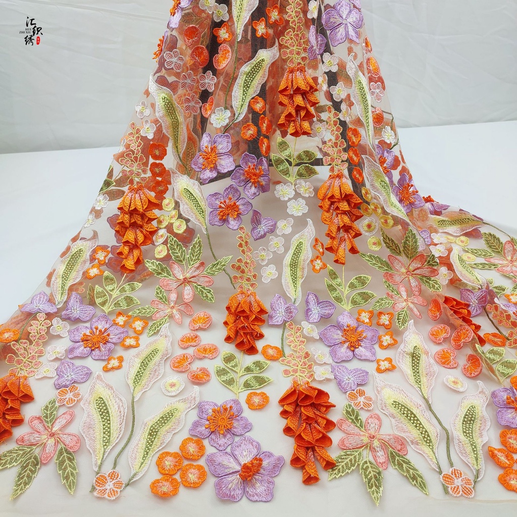 New European and American Multi-Color Embroidery Lining Mesh Three ...