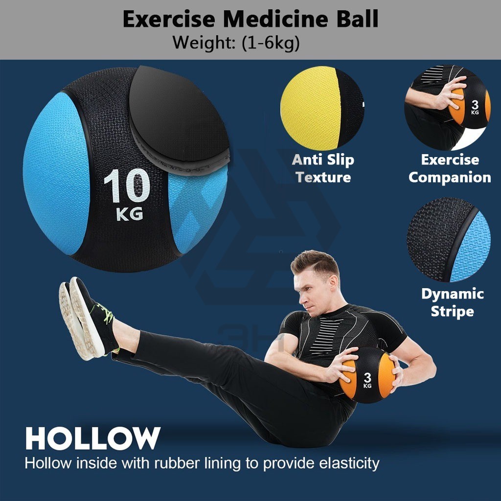 3H Exercise Medicine Ball 1kg-6kg Synthetic Rubber Gravity Bounce ...