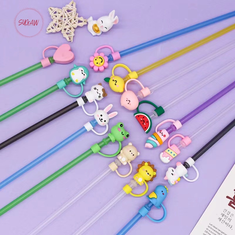 8mm Creative Dustproof Straws Cover Cute Straw Cap Cartoon Straws ...