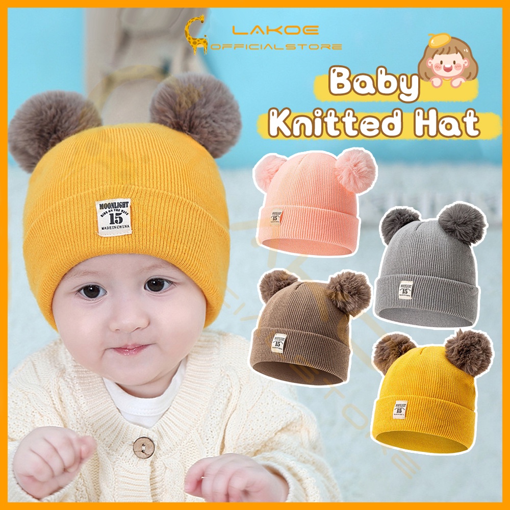 LAKOE Baby Beanies Hat Pompon Winter Wool Knit Children Snowcap Toddler Cartoon Bear Wool Plush ...