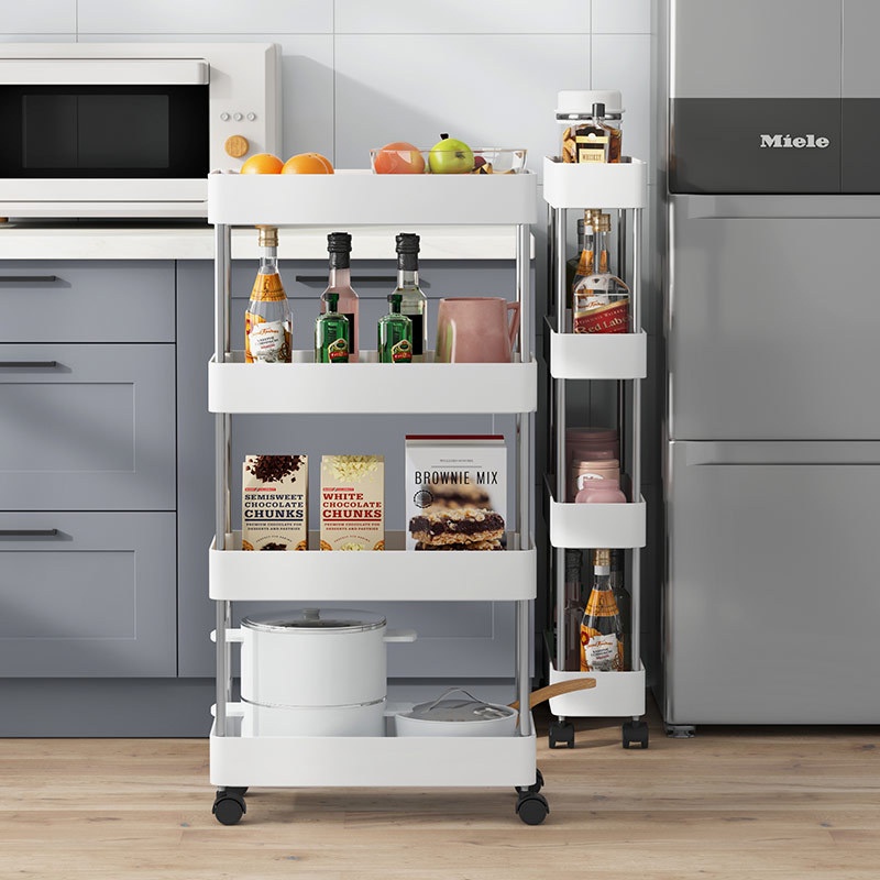 4 Tier Slim Trolley Movable Slide Out Narrow Gap Cabinet Storage Rack ...