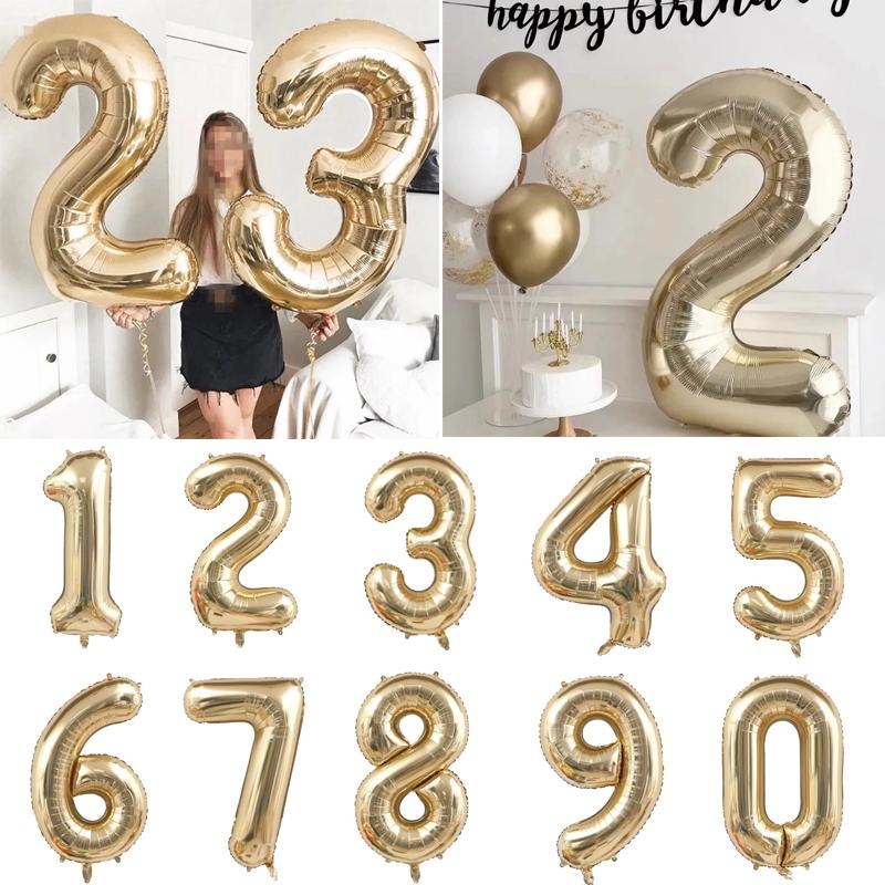 40 Inch Champagne Gold Number 0-9 Foil Balloon for Adult Baby Boy Girl ...
