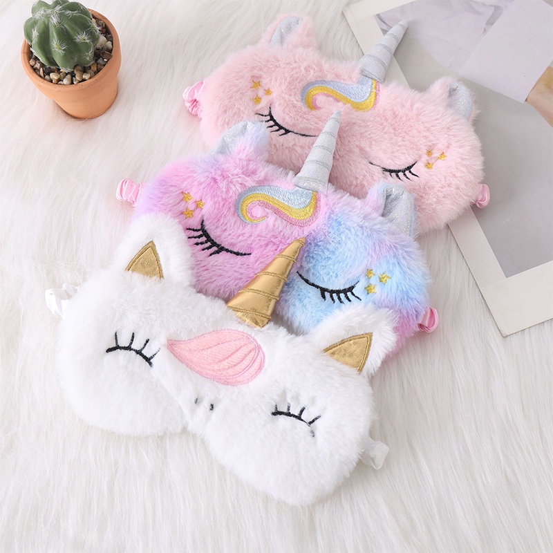 BCF Cute Kid Girl Plush Unicorn Rainbow Color Eye Mask Cover Sleep Mask ...