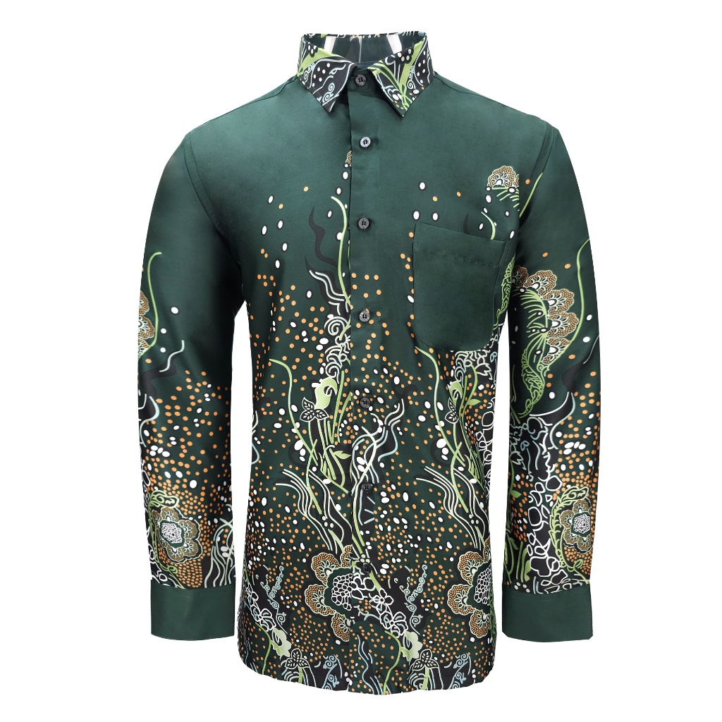 Paccolinno - (Regular) Green Color Malaysia Men Batik Long Sleeve ...
