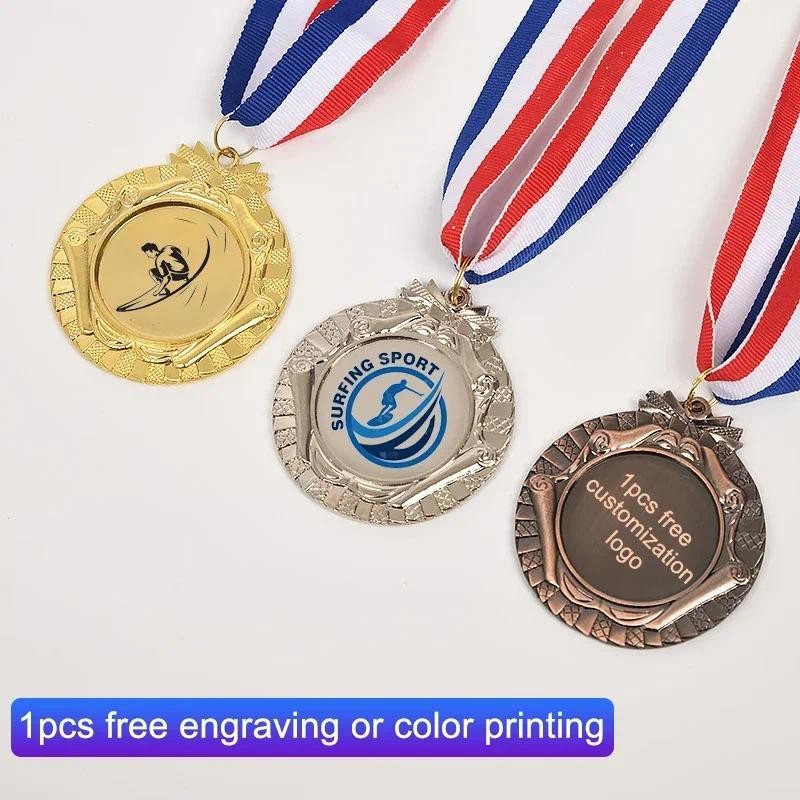 Free Customized Logo Medals 65MM Gold Silver Bronze Metal Medal Award ...