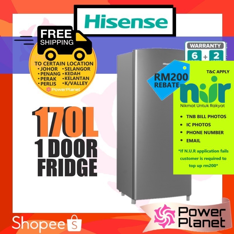 [SEDA NUR] [FREE SHIPPING] Hisense Single Door 170L RR197D4AGN1 Fridge ...