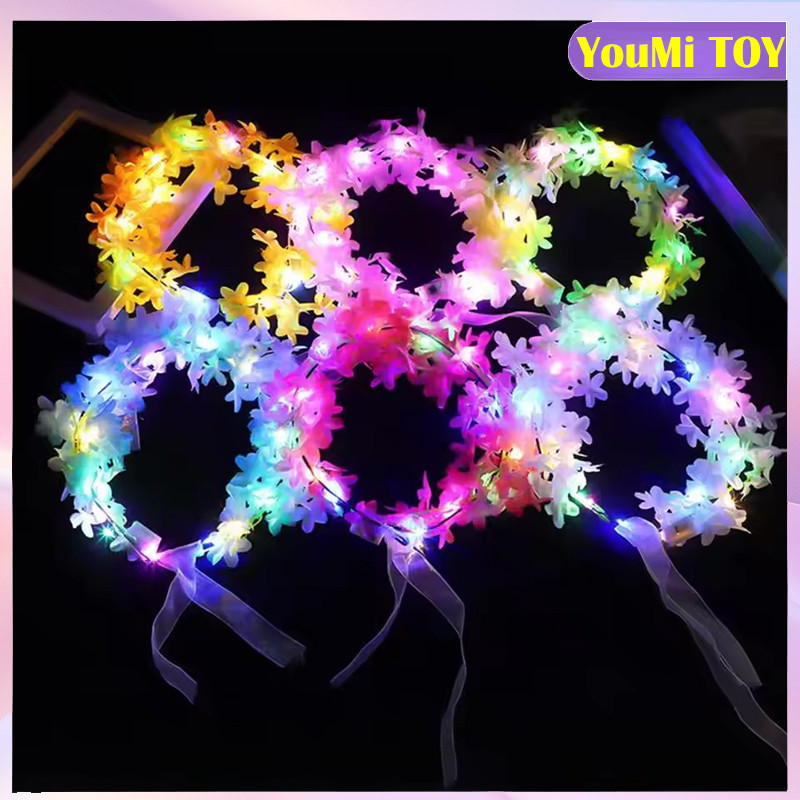Glow Light Up Simulation Flower Crown LED Wreath Luminous Headband ...