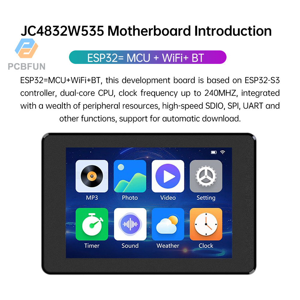 Pcbfun Esp32 S3 Wifi Bt Development Board With 3 5 Inch Capacitive Touch Screen And Black Casing