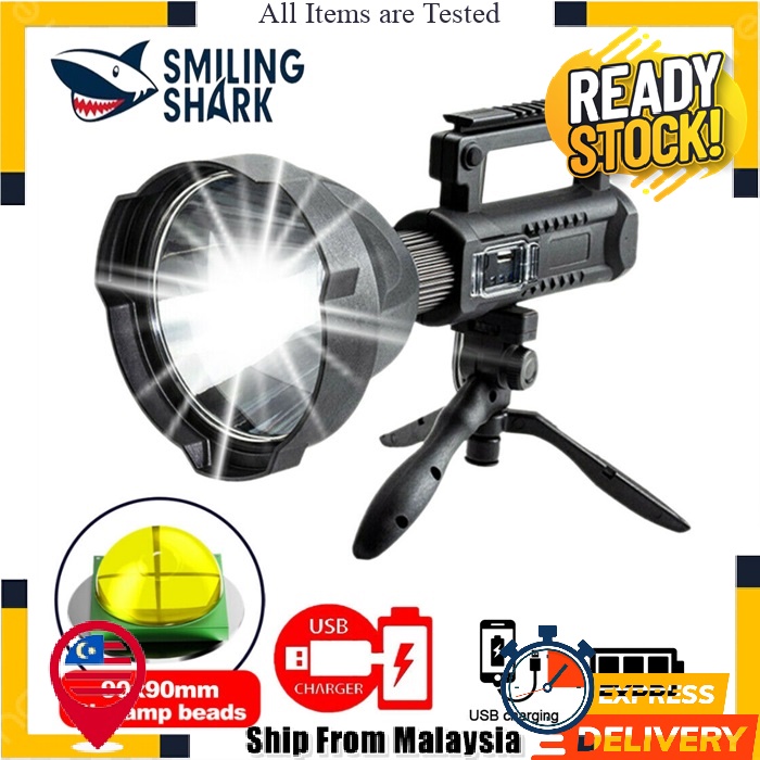 Smiling Shark USB Rechargeable portable XHP70 LED Powerful Flashlight ...