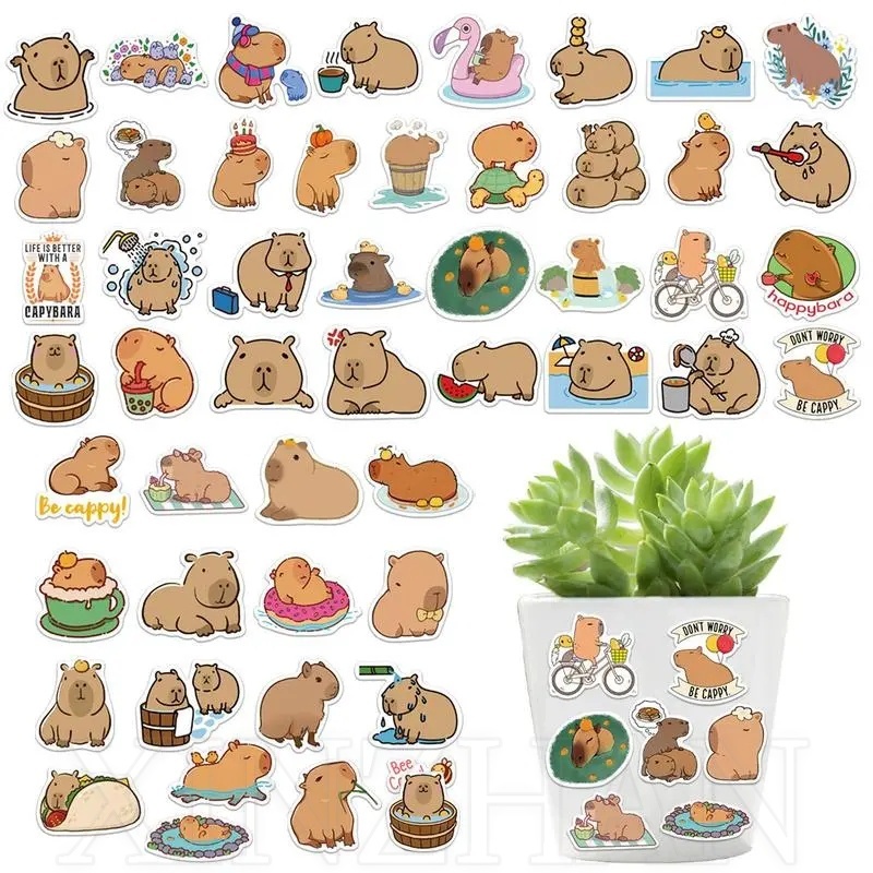 50 Pcs/Set Cartoon Capybara Graffiti Stickers / Waterproof Decoration ...