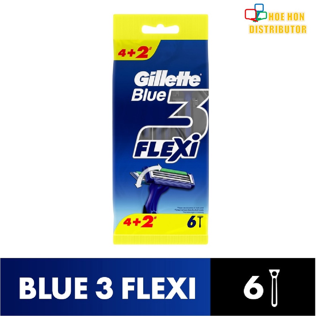 Gillette Blue 3 Flexi 4+2 Value Pack / 6pcs 3 Blades Disposable Razor ...