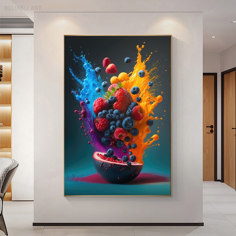 Modern Exploding Food Strawberry Smoothie Photography Canvas Painting ...