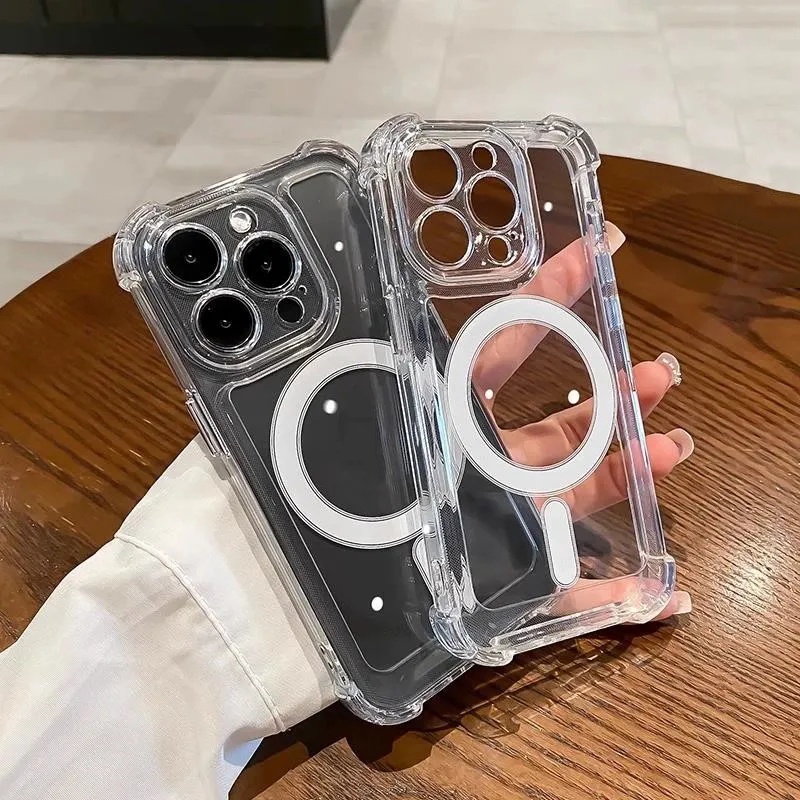 Luxury Transparent Magnetic Phone Case For iPhone 16 15 14 13 12 11 Pro ...