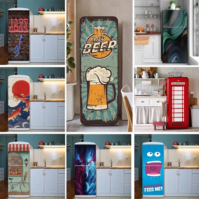 Custom Retro Graffiti Style Fridge Wrap Mural Sticker Waterproof ...