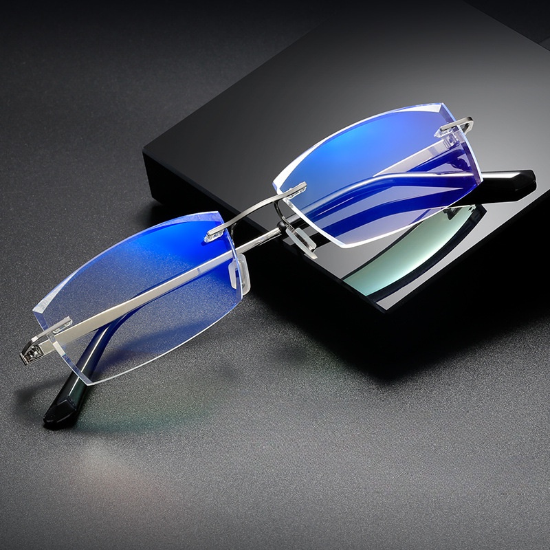 Simple Business ultra light diamond cut rimless glasses men's anti-blue ...