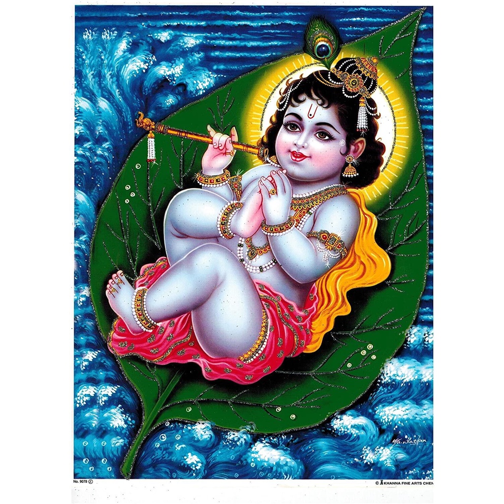 India Cart Baby Krishna On Pan Poster with Glitter God Krishna Print ...