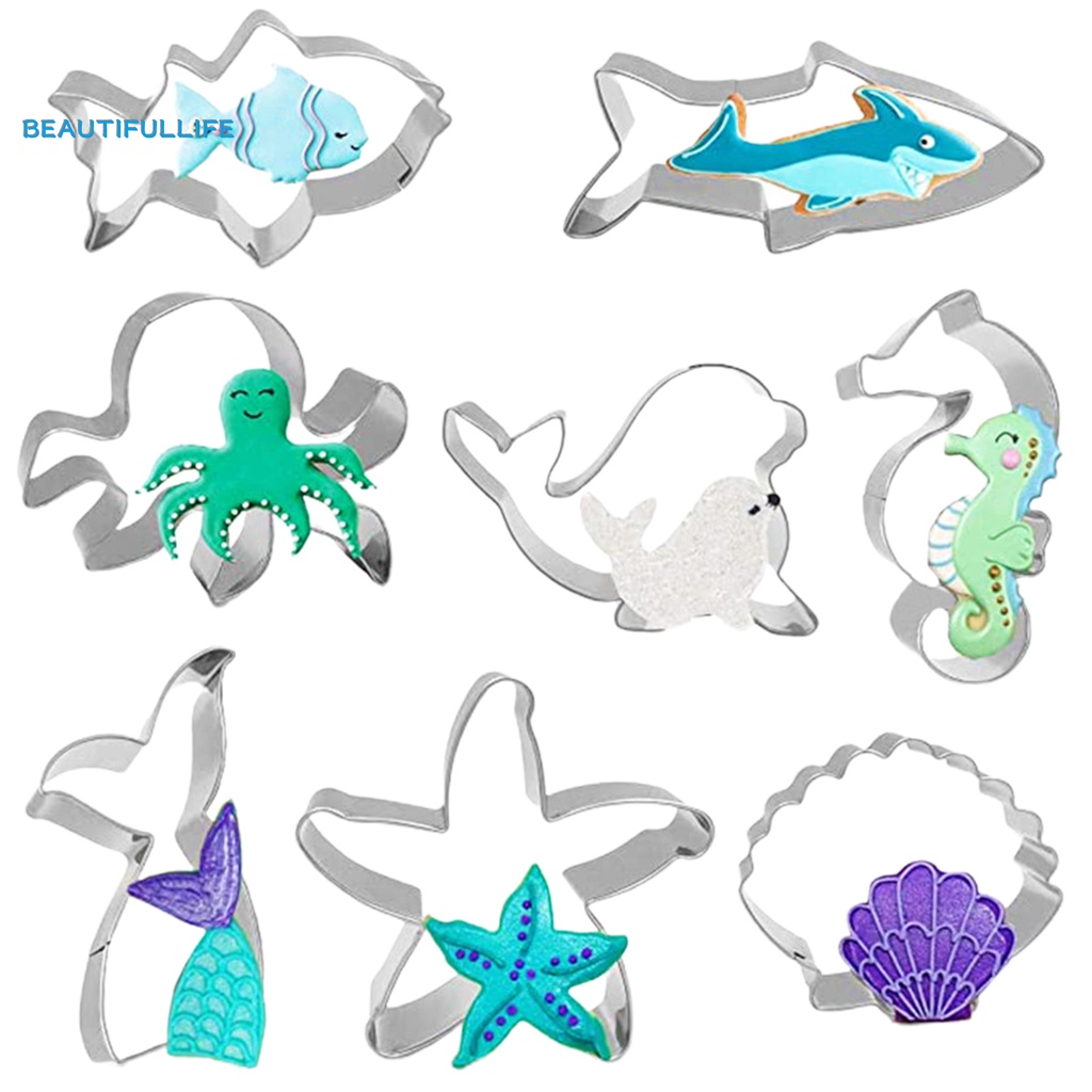 BTF 8Pcs Ocean Animal Cookie Cutters Mermaid Tail Starfish Seashell ...