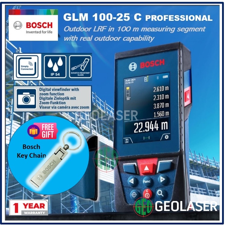 Bosch GLM 100 25C 100m Laser Distance Measure with Camera For Outdoor ...
