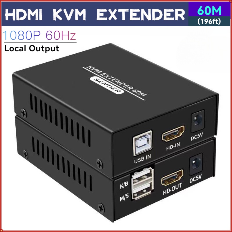 60M HDMI KVM Extender over Cat5e Cat6 1080P HDMI USB KVM Extender ...