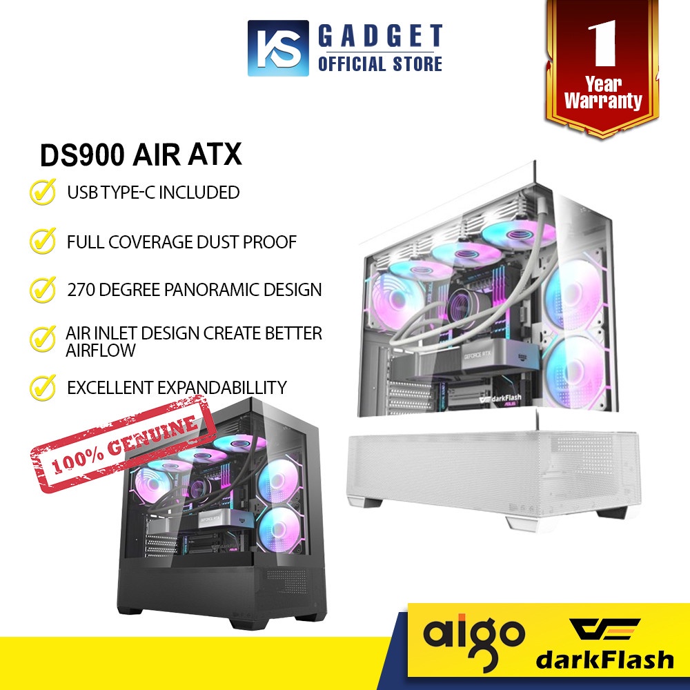 AIGO DARKFLASH DS900 Air ATX PC Case Black/White | Shopee Malaysia
