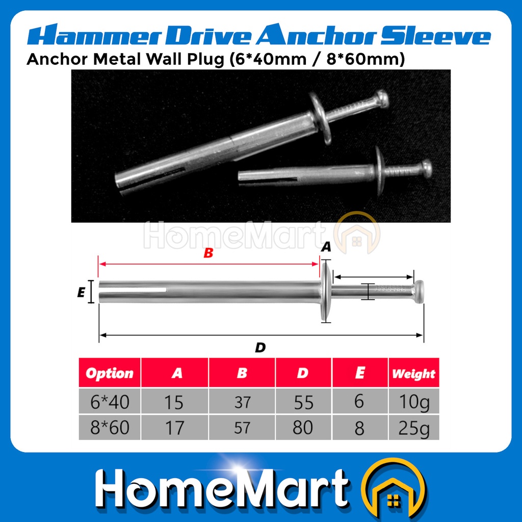 Zinc Alloy Hammer Drive Anchor / Paku Aluminium Sleeve Anchor Metal ...