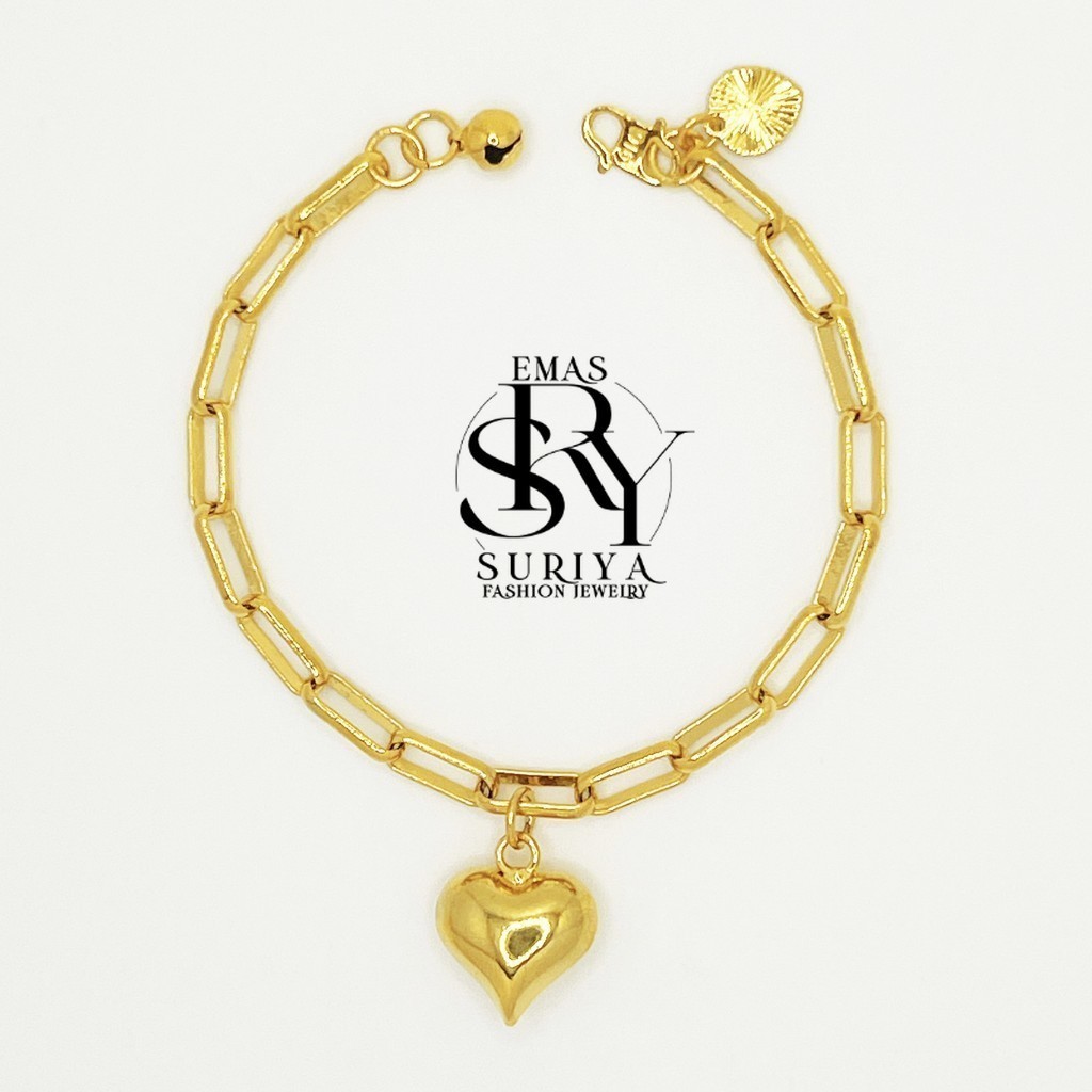 Emas Suriya Gelang Bracelet Rantai Tangan Paperclip Love Tengah (S Hook ...