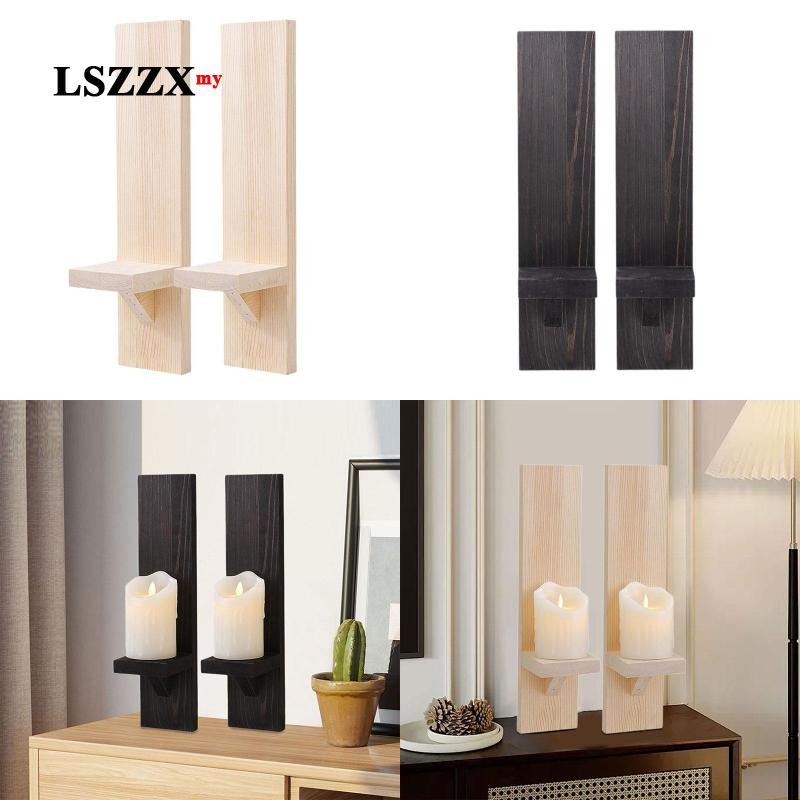 [LszzxMY] 2x Candle Sconce Wood Wall Mounted Candle Holder Racks for ...