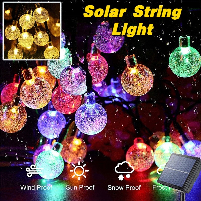 Lampu Raya 2025 Solar String Lights Crystal Ball Waterproof Outdoor ...