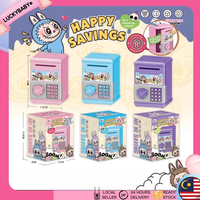 Mini Labubu Piggy Bank Toys Tabung Duit Kanak Kanak ATM Save Money Cute ...