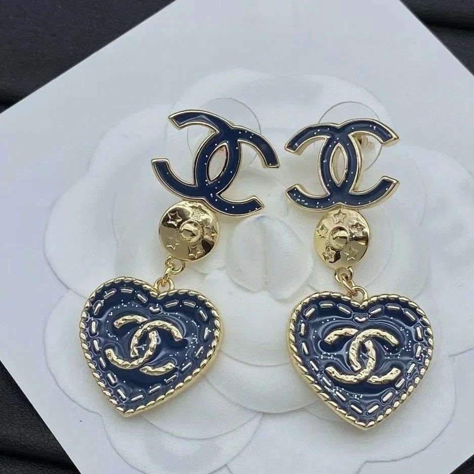 Chanel Style Versatile 24 New Luxury Denim Heart Vintage Earrings Studs ...