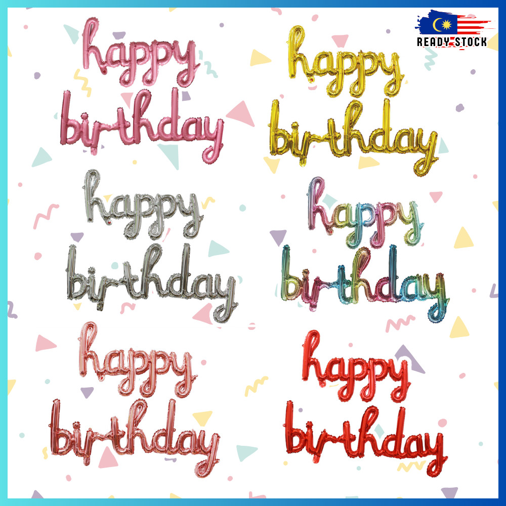 Cursive Happy Birthday Balloons Small Letter Banner Letters Gold Silver ...