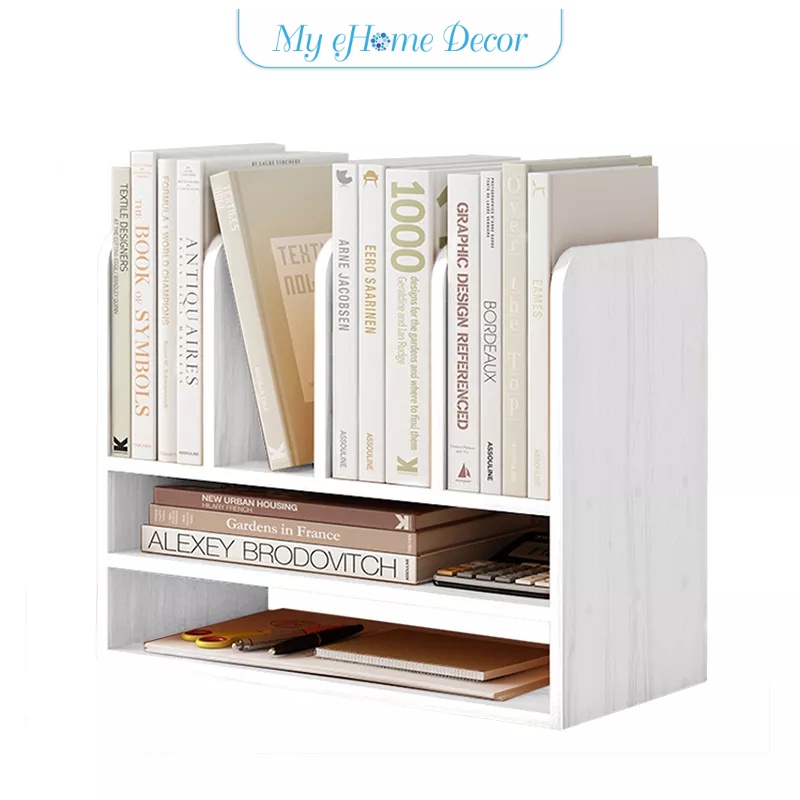 Ins style simple white bookrack tabletop rack multilayer storage rack ...