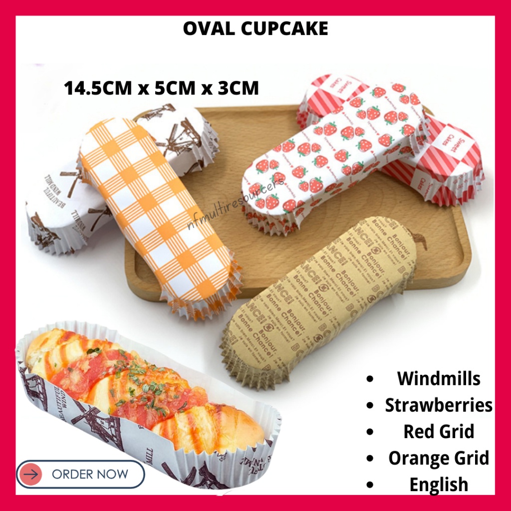 (100PCS) Oval Bread Coated Boat Shape Paper Cupcake Bread Bun Pizza ...