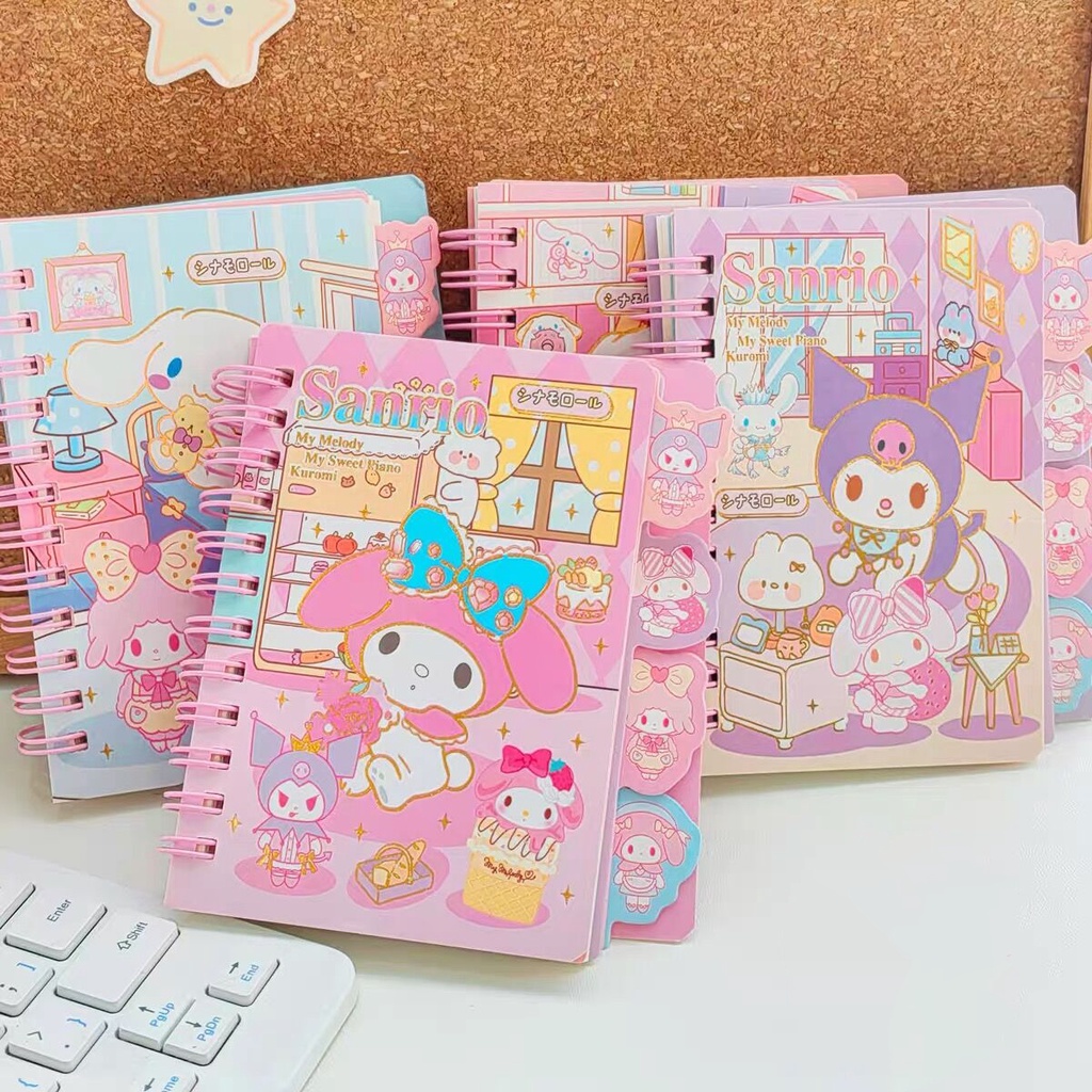 Sanrio Cartoon Notepad Kawaii Kuromi Melody Cinnamoroll Girl Heart Coil ...