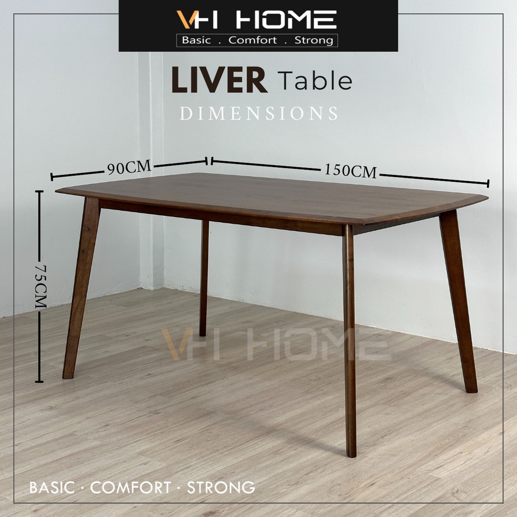 VH LIVER Dining Set 1+4 Chairs +1Bench (Fully Solid Rubber Wood ...