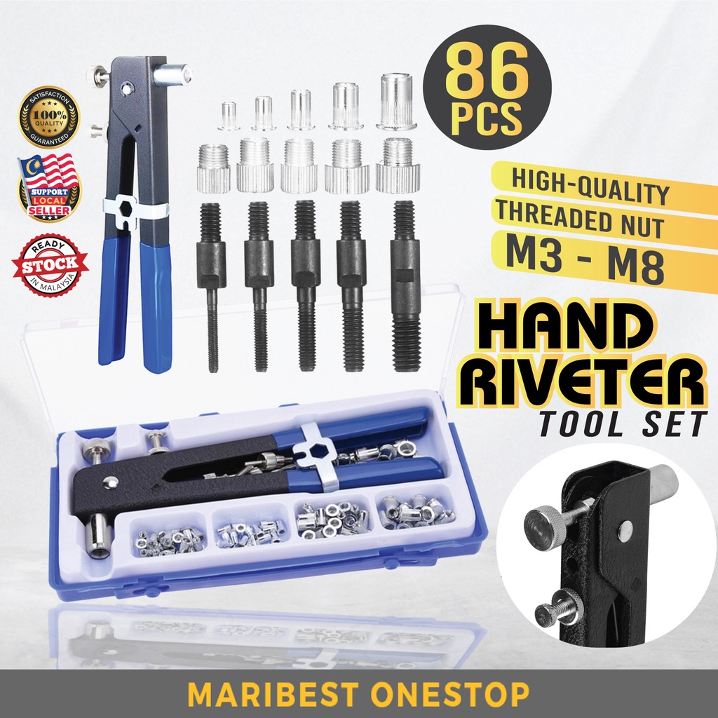 86PCS M3-M8 Hand Riveter Tool Set Blind Rivet Gun Threaded Insert Nut ...
