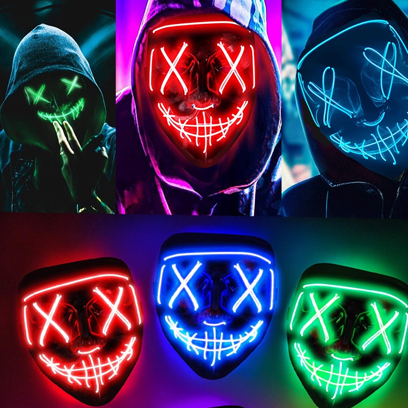 Halloween Neon Led Purge Mask Cosplay Horror Masquerade Carnival Party ...