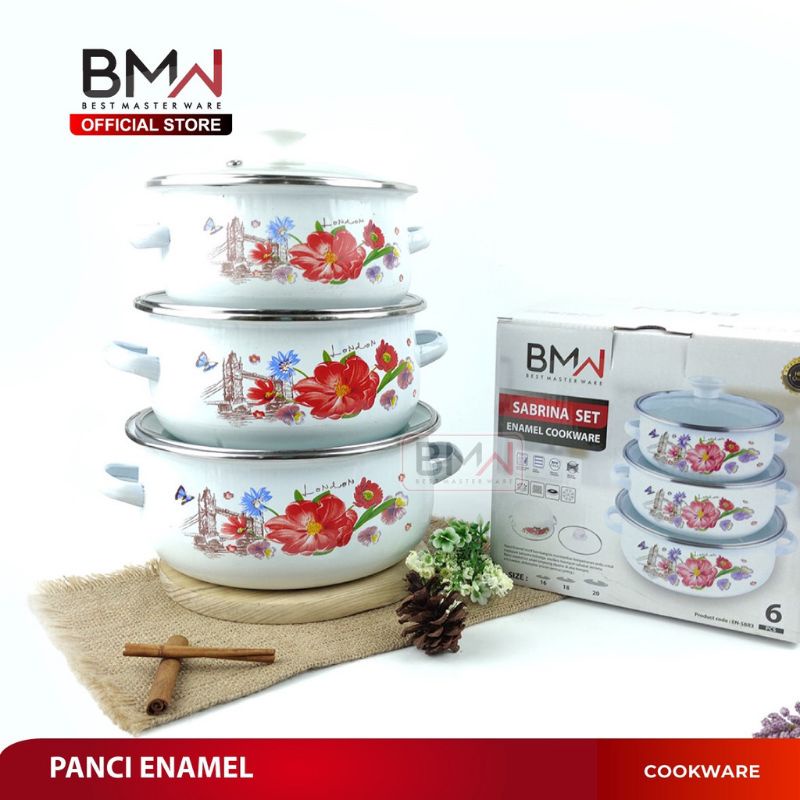 [BMW] Pan With Glass Lid Reona Thick Enamel Pan Buffet Soup Pot ...