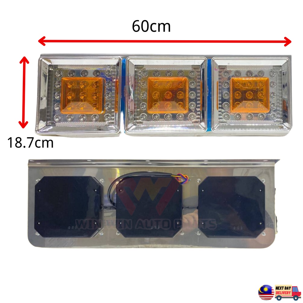 24 Inch CHROME SQUARE 24V LED Tail Lamp Signal Brake Reverse Waterproof ...