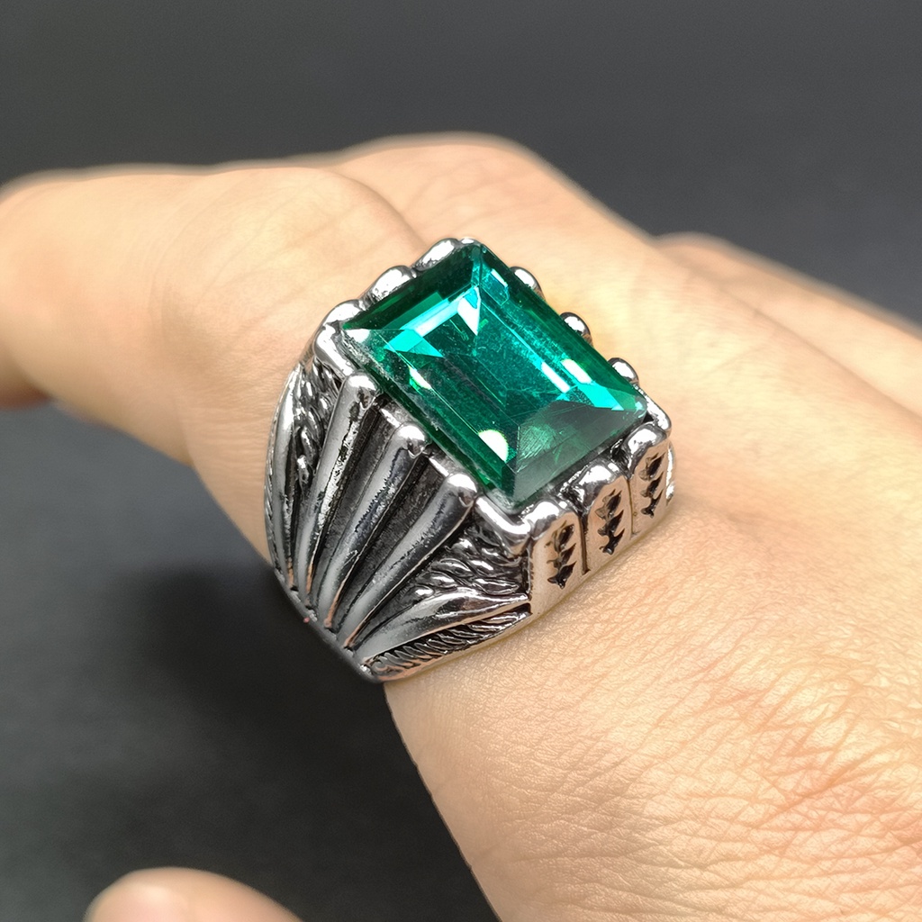 Luxury Emerald Silver Titanium Steel Men Punk Fashion Jewelry Green ...