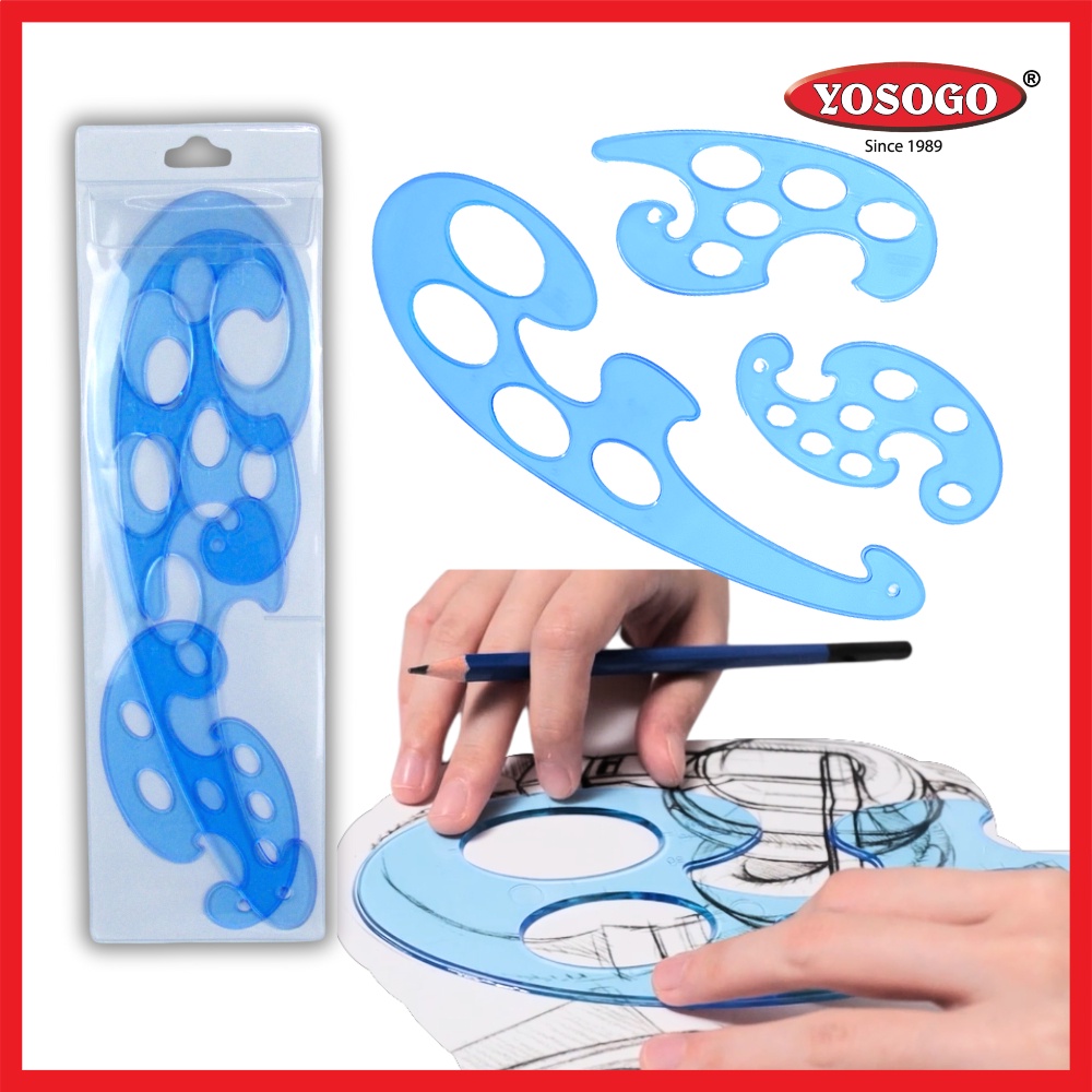 YOSOGO Pembaris Lengkung Perancis 3 pcs French Curve Plastic Ruler ...
